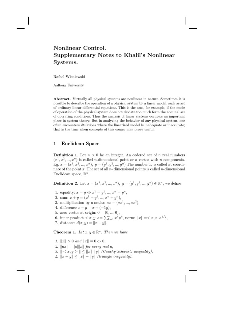 Nonlinear Control, Supplementary Notes To Khalil's Nonlinear Systems ...