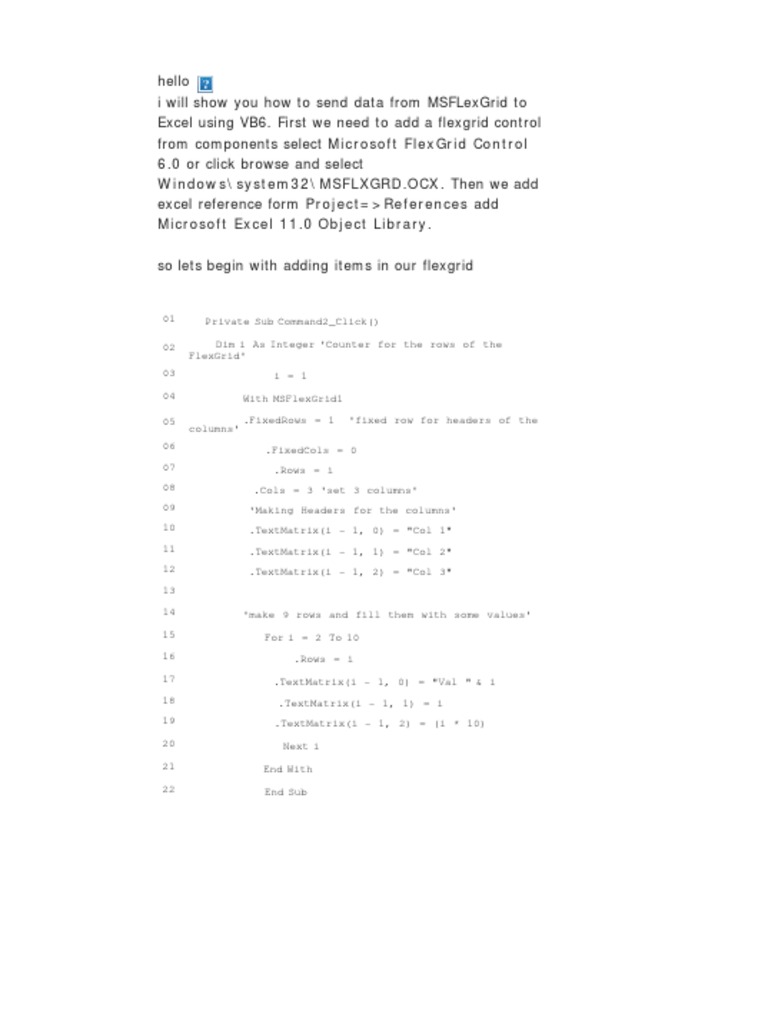 Sending Data From Msflexgrid To Excel In Vb6 Visual Basic Tutorials Drea Pdf Microsoft 3119