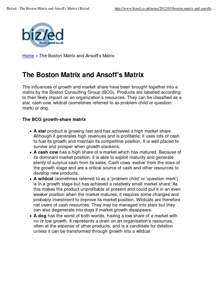BCG and Ansoff Matrix Overview | PDF | Strategic Management | Business ...