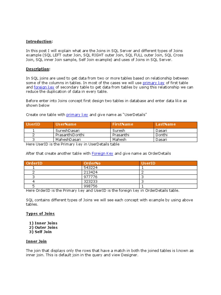 Primary Key Foreign Key: Userid Username Firstname Lastname | PDF | Sql ...