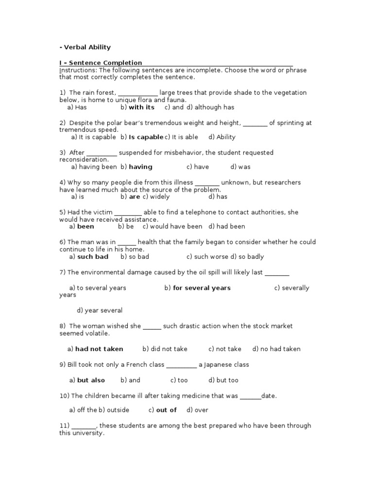 Verbal Ability Test2 | PDF