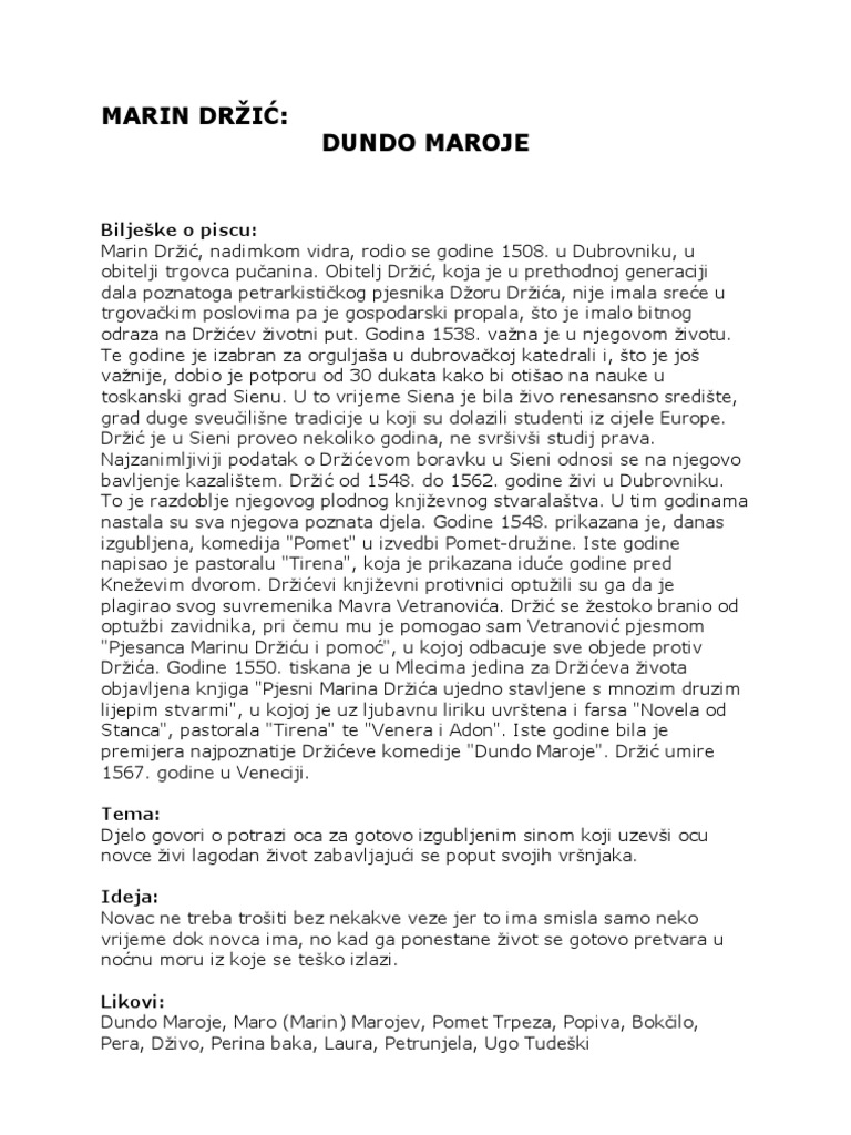 Dundo Maroje, Marin Držić | PDF