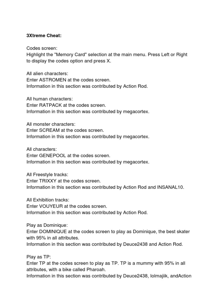 3xtreme Cheat | PDF | Leisure | Sports