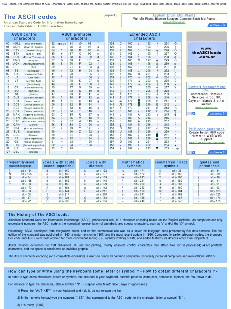 ASCII Codes | PDF | Typographical Symbols | Text
