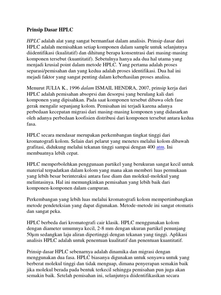 Prinsip Dasar HPLC | PDF