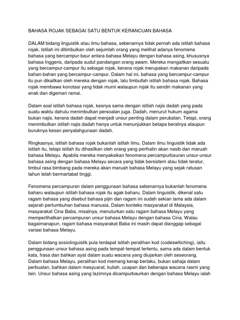 Bahasa Rojak Sebagai Satu Bentuk Kerancuan Bahasa | PDF