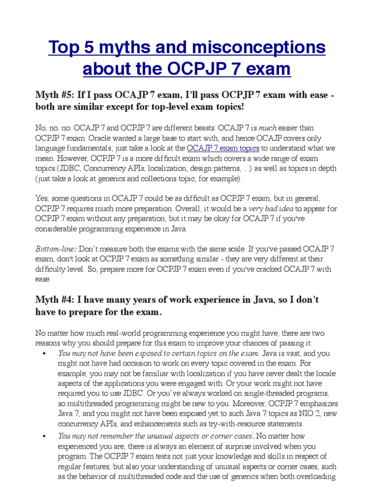 Top 5 Myths and Misconceptions On Taking OCPJP 7 Exam | PDF