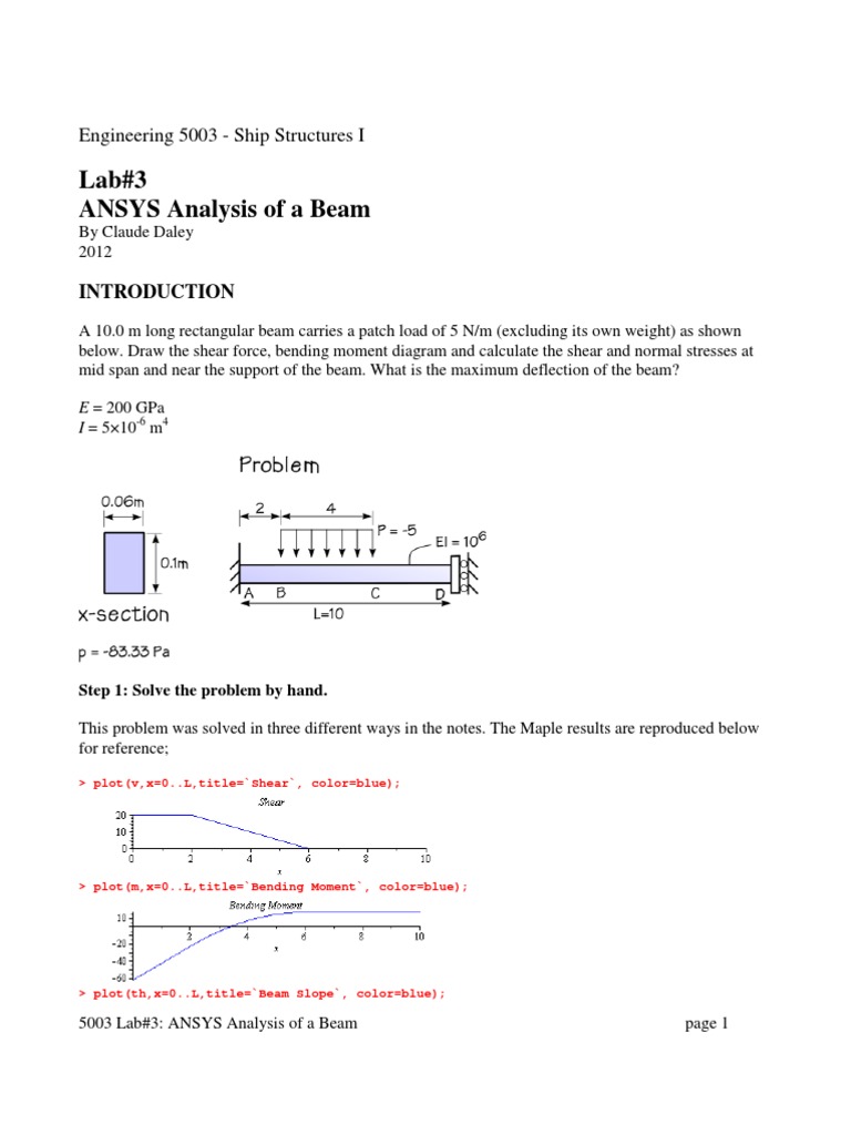 Analysis Of A Beam Using Ansys Shear Force Bending Moment And Stress
