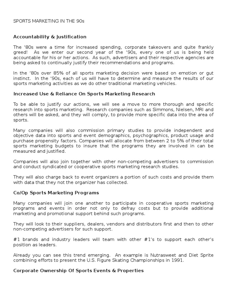 Sports Marketing Trends of the 90s | PDF | Marketing | Advertising