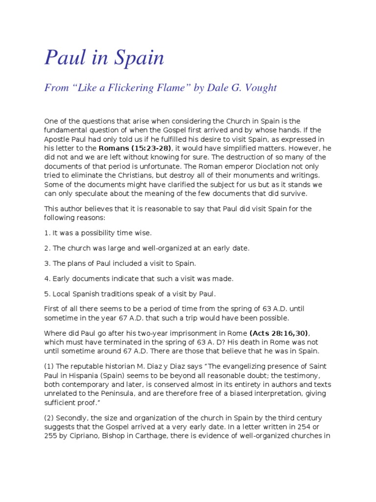 Apostle Paul's Possible Visit to Spain | PDF | Epistle To The Romans ...