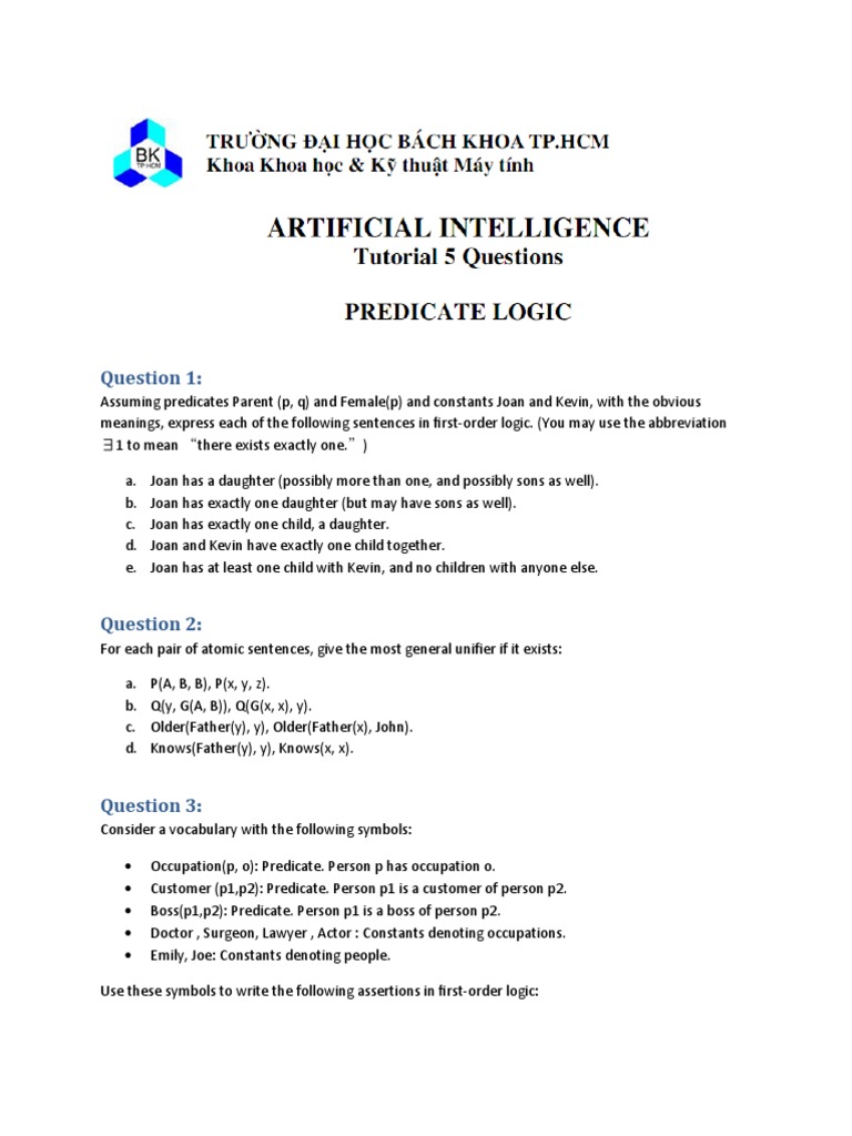 Tut5 PDF | PDF | First Order Logic | Logical Expressions