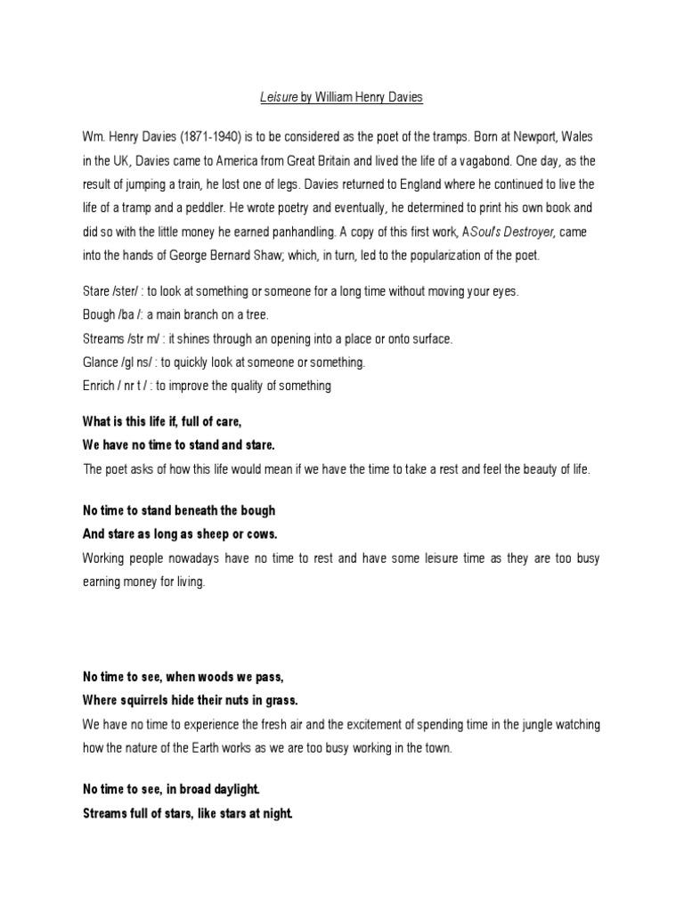 Leisure by William Henry Davies | PDF | Poetry