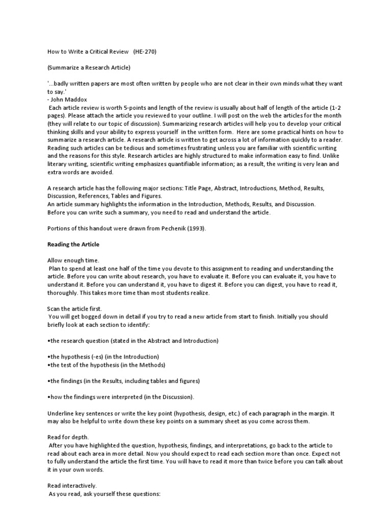 How to Write a Critical Review | Academic Publishing | Abstract (Summary)