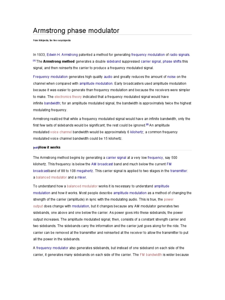 Armstrong Frequency Modulation Method | PDF | Frequency Modulation ...