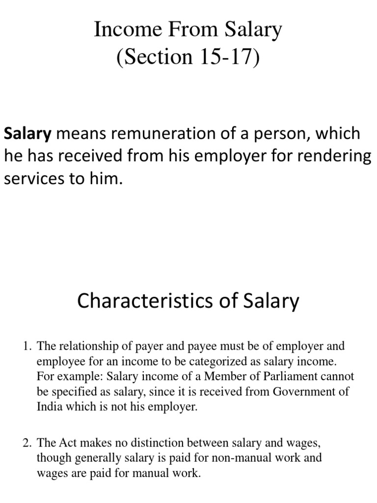 Income From Salary (Section 15-17) : Salary Means Remuneration of A ...