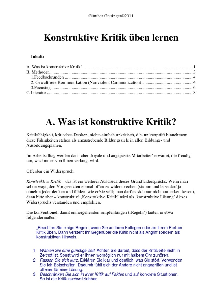 Konstruktive Kritik Üben Lernen PDF | PDF