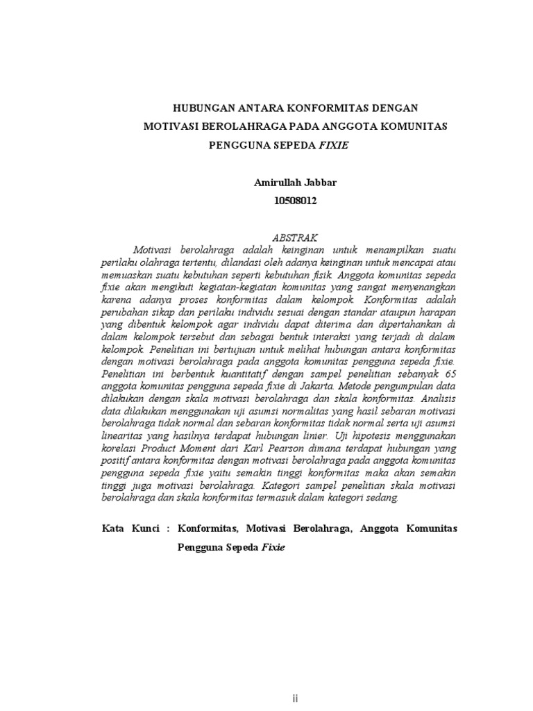Abstrak Hubungan Antara Konformitas Dengan Motivasi Berolahraga Pada Anggota Komunitas Pengguna ...