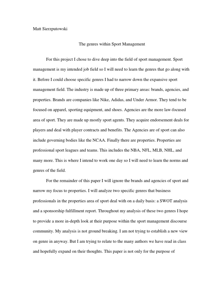 Analyzing SWOT in Sports Management | PDF | Genre | Swot Analysis