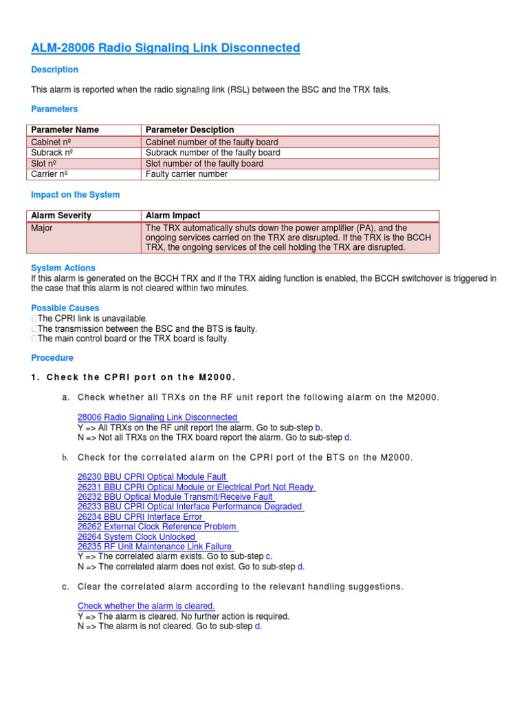 RSL Disconnection Alarm Troubleshooting Guide | PDF | Data Transmission ...
