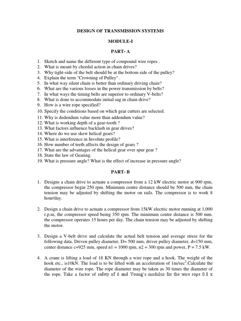 Design of Transmission System-Qb | PDF | Gear | Transmission (Mechanics)