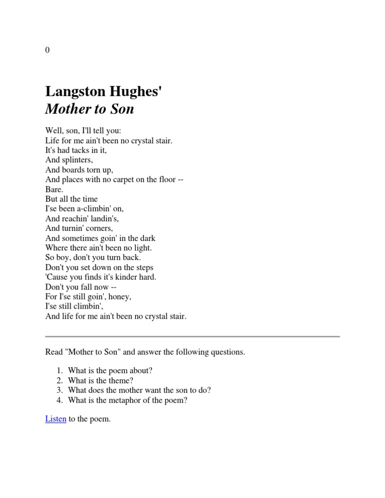 Langston Hughes': Mother To Son | PDF