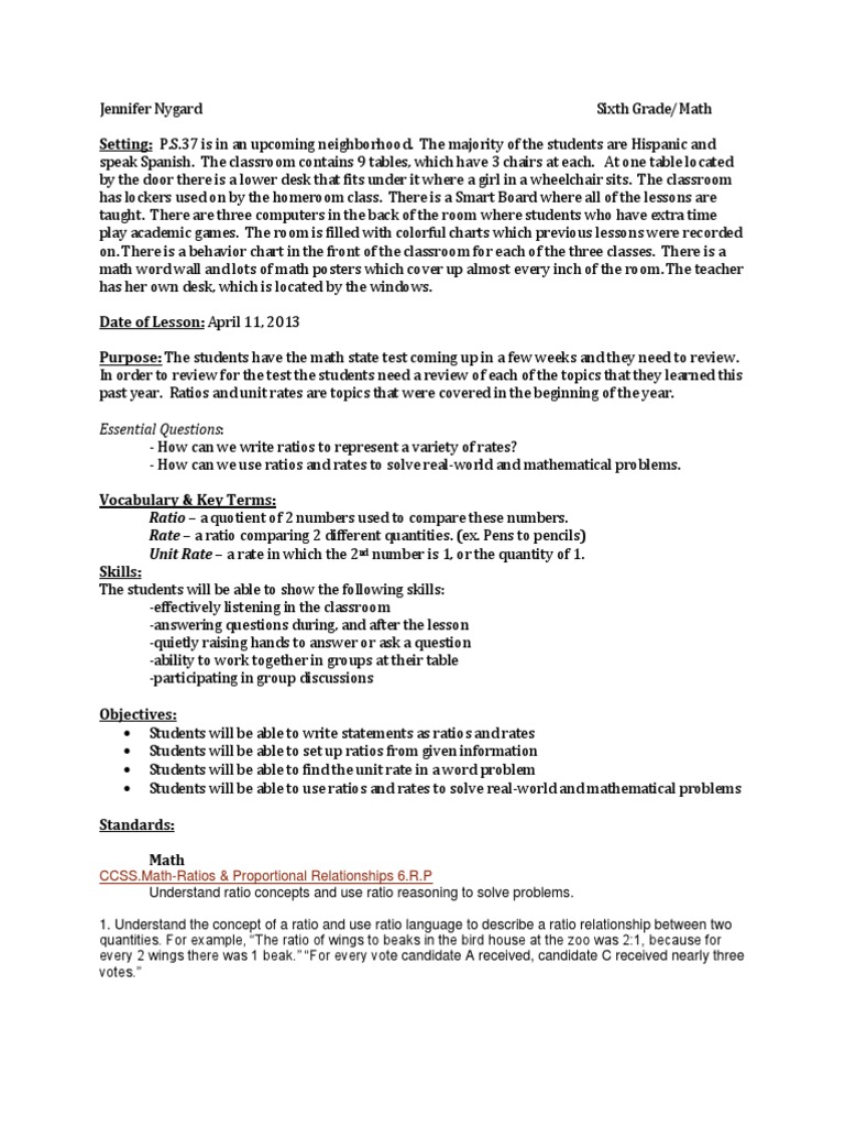 Ratio Lesson Plan | PDF | Classroom | Ratio
