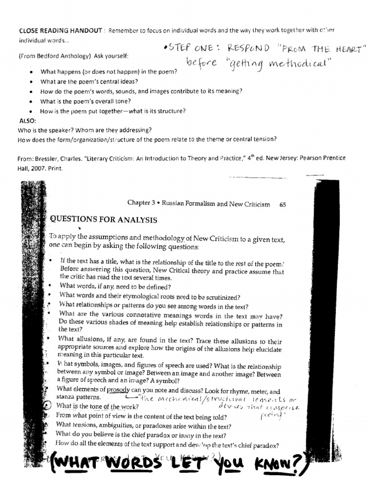 Close Reading Handout - 1 | PDF | Language Arts & Discipline