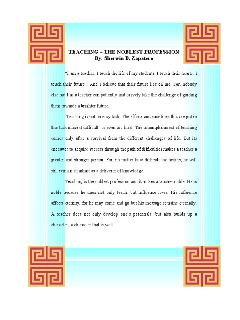 Teacher - The Noblest One | PDF | Career & Growth