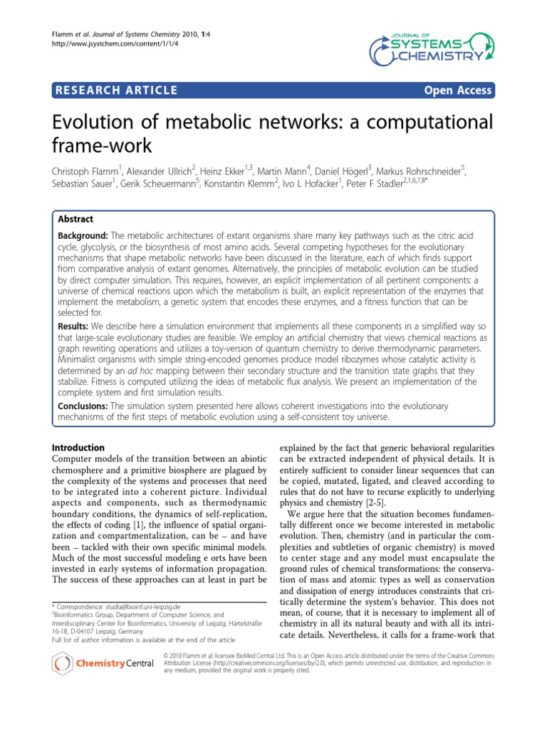 Evolution Of Metabolic Networks A Computational Framework Pdf