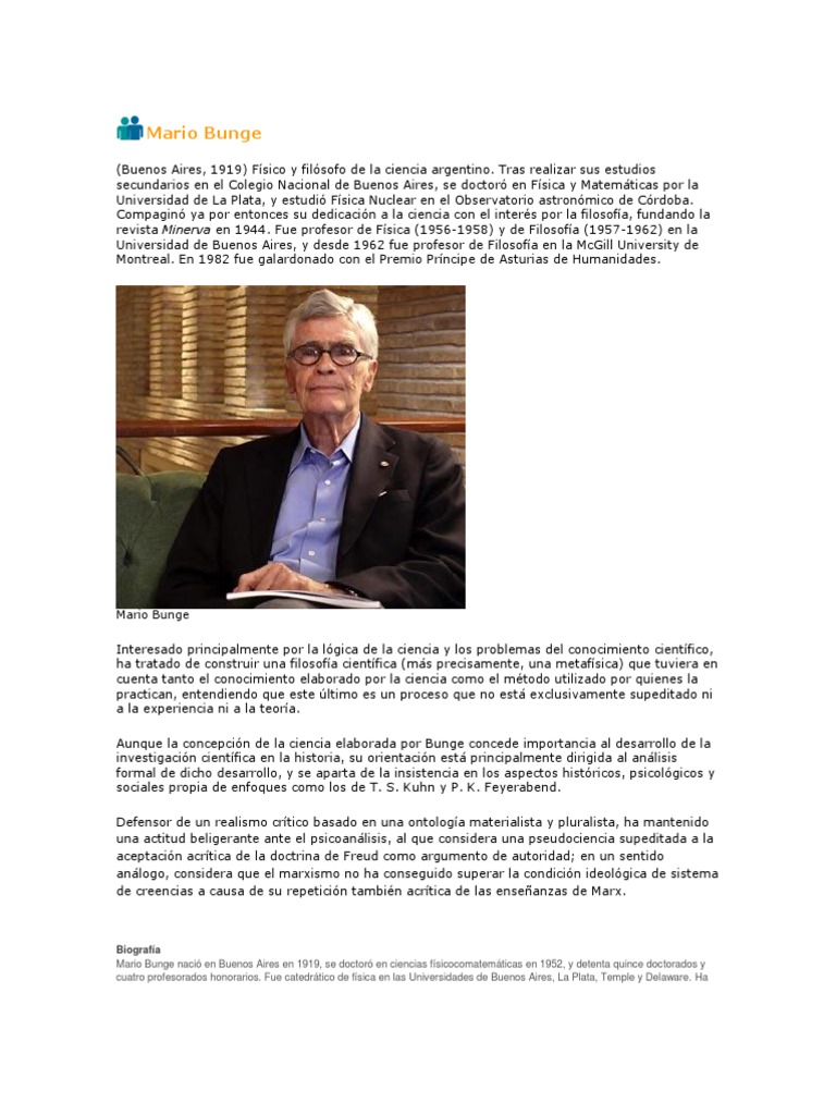 Biografía y legado de Mario Bunge | PDF | Science | Academia