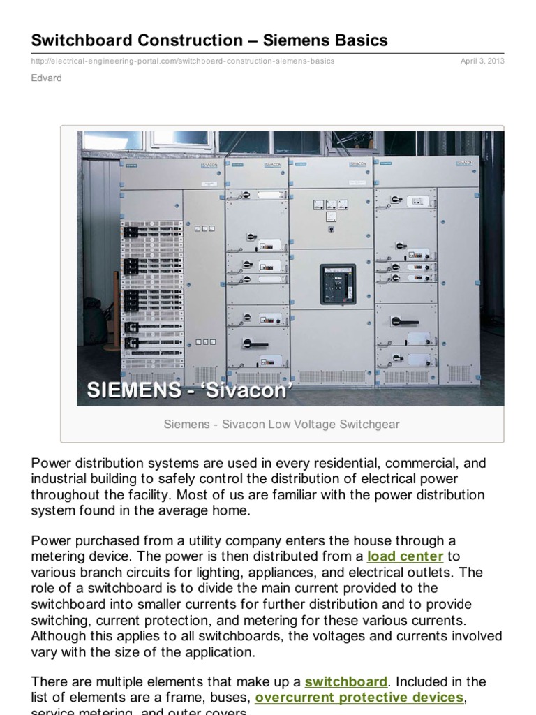 Switchboard Construction Siemتنens Basics | PDF | Bus | Electric Power ...