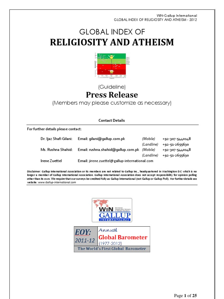 Global Religiosity and Atheism 2012 | PDF | Irreligion | Atheism