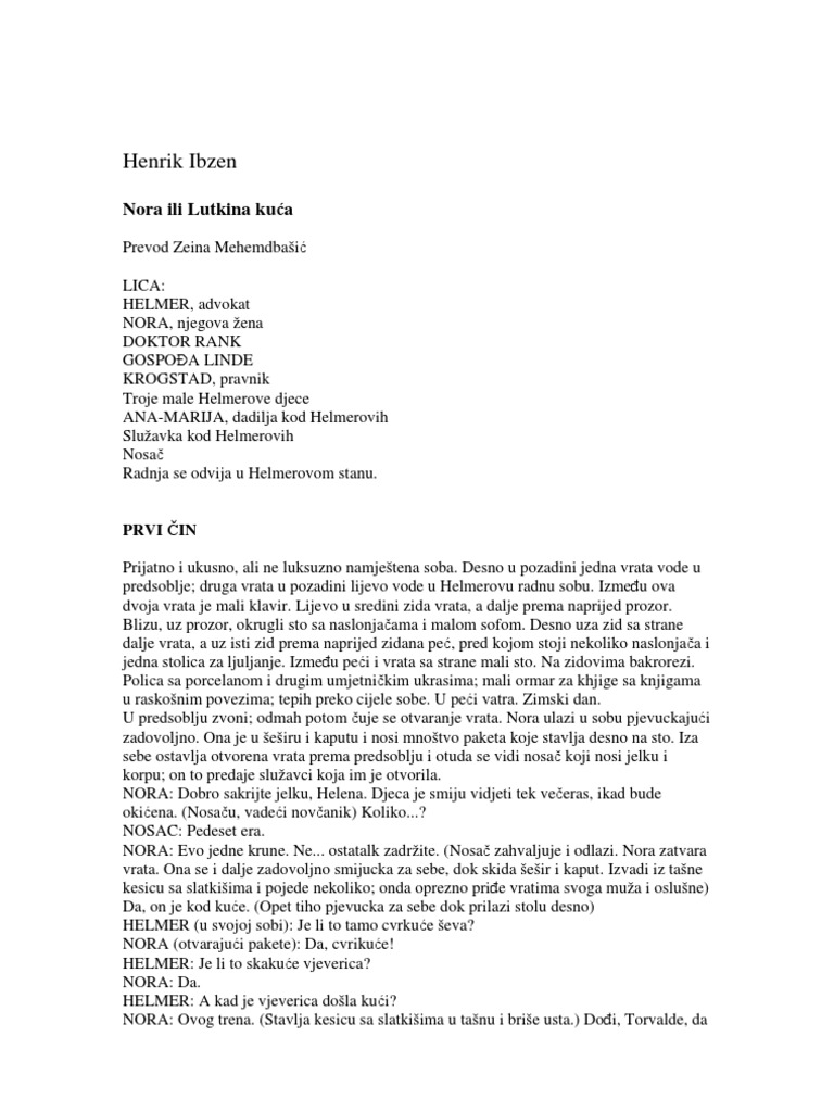 Henrik Ibzen - Nora Ili Lutkina Kuca | PDF