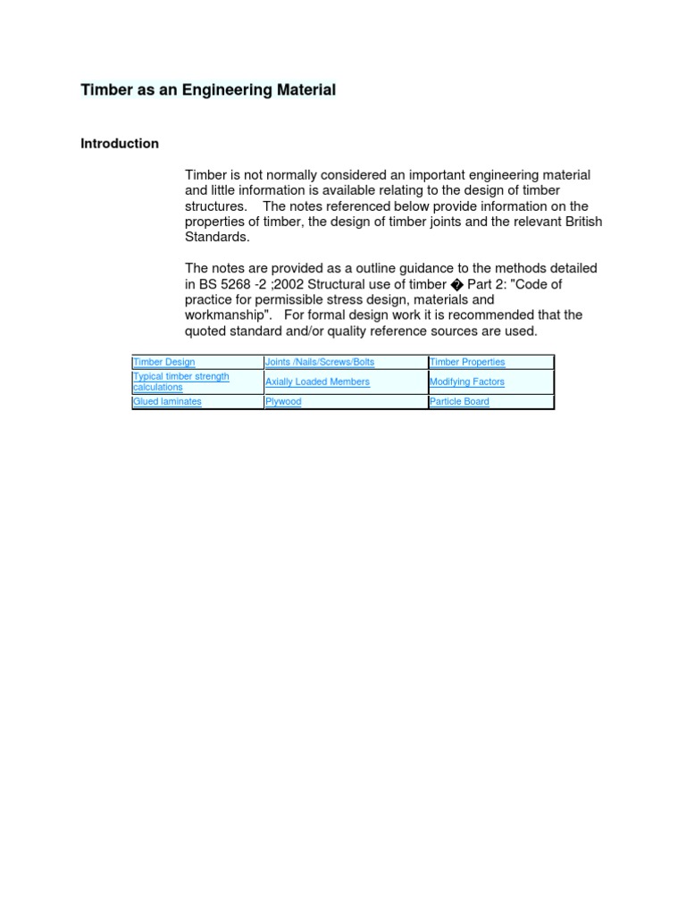 Timber Engineering Properties and Standards | PDF