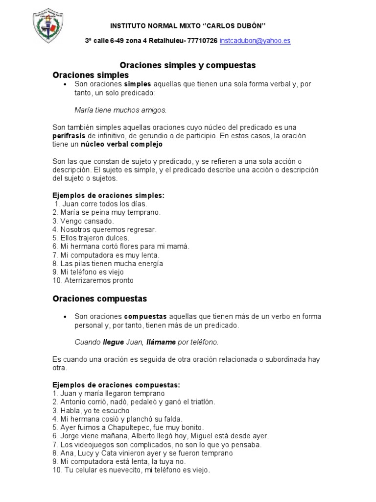 Oraciones Simples y Compuestas | PDF | Oración (Lingüística ...