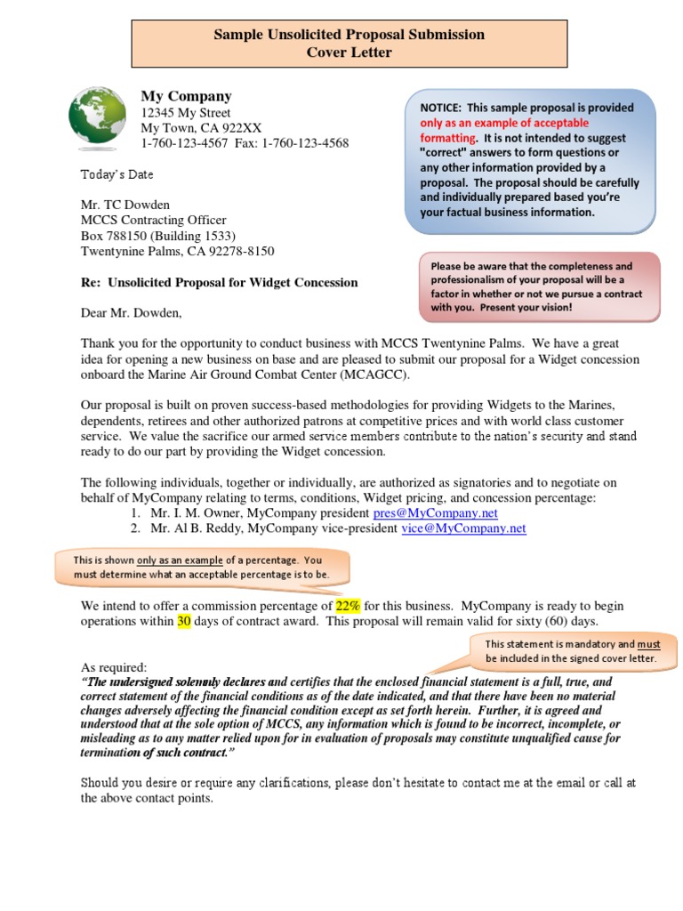 Sample Unsolicited Proposal Submission | Offer And Acceptance | Signature