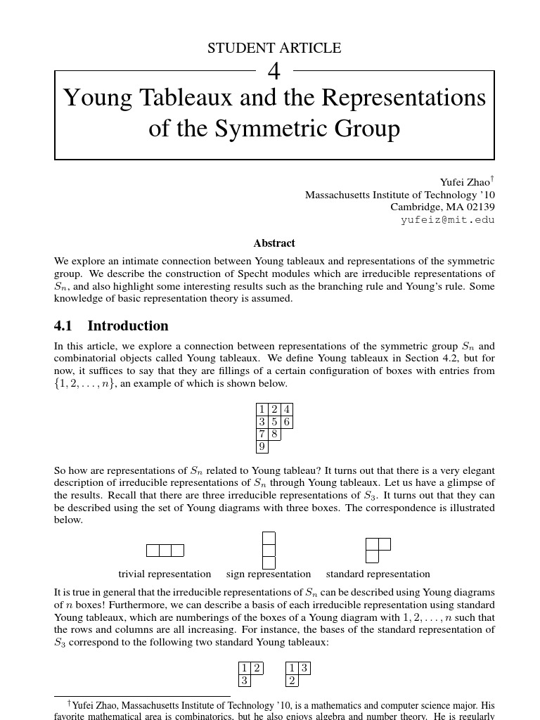 Symmetric Group and Young Tableaux | PDF | Permutation | Group Theory