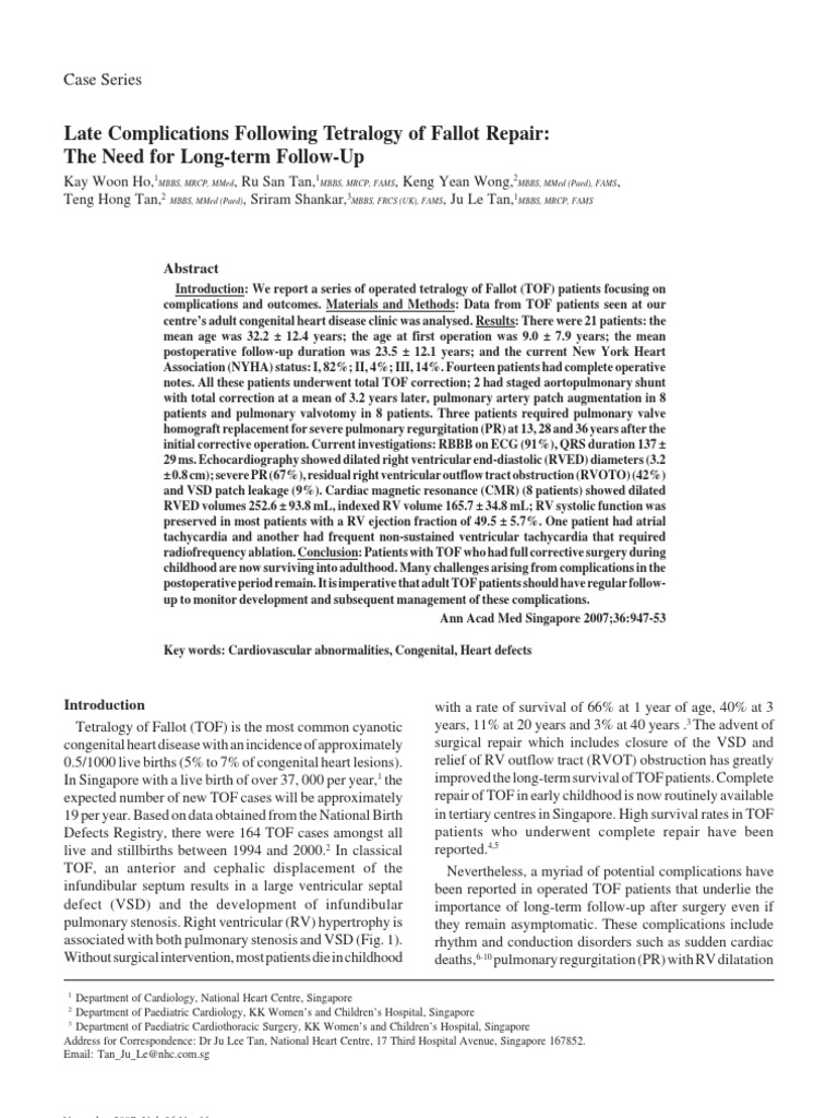 Late Complications Following Tetralogy of Fallot Repair | PDF | Congenital Heart Defect ...