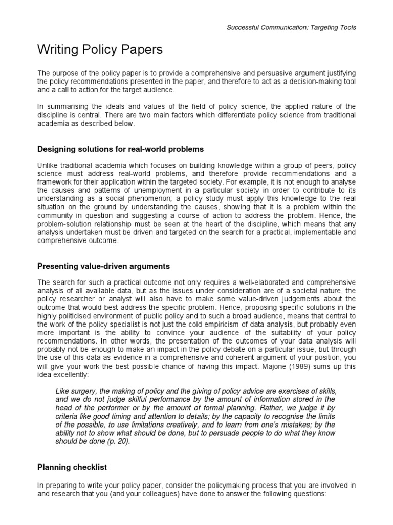 Writing Policy Papers: Designing Solutions For Real-World Problems ...