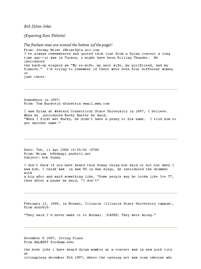 Bob Dylan Jokes | PDF | Bob Dylan | Leisure