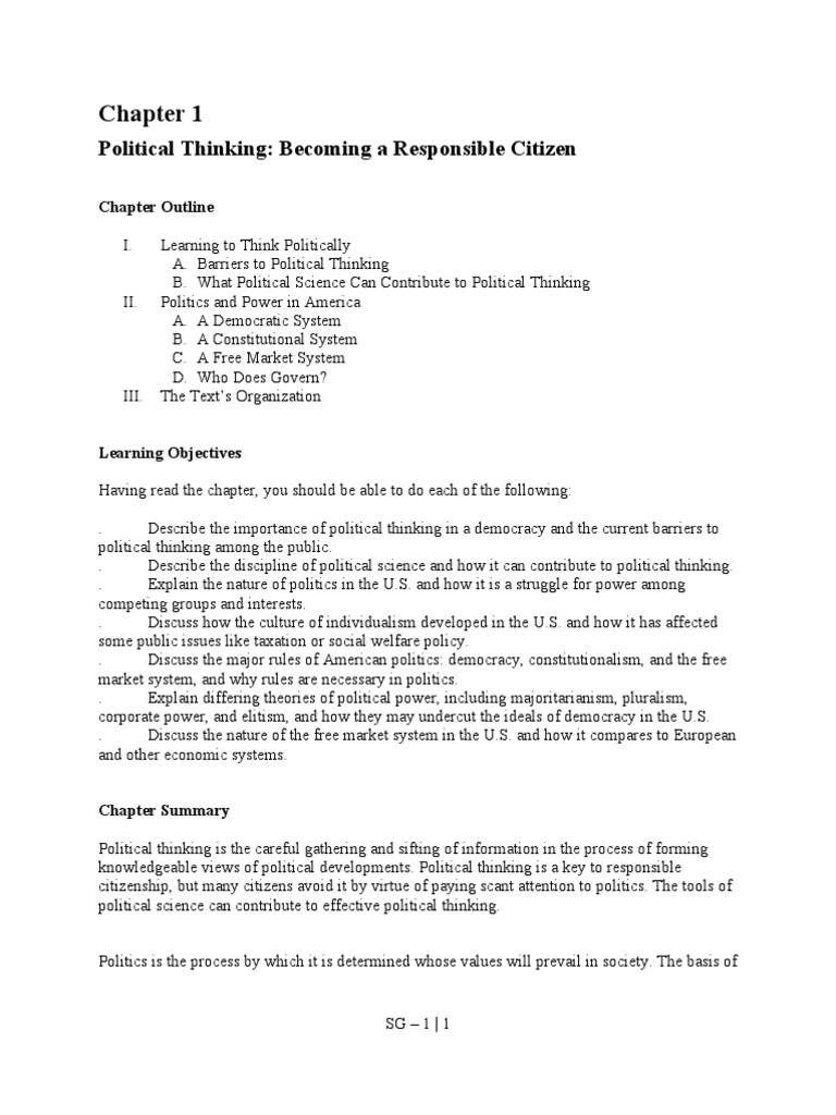 Political Thinking: Becoming A Responsible Citizen: Chapter Outline ...