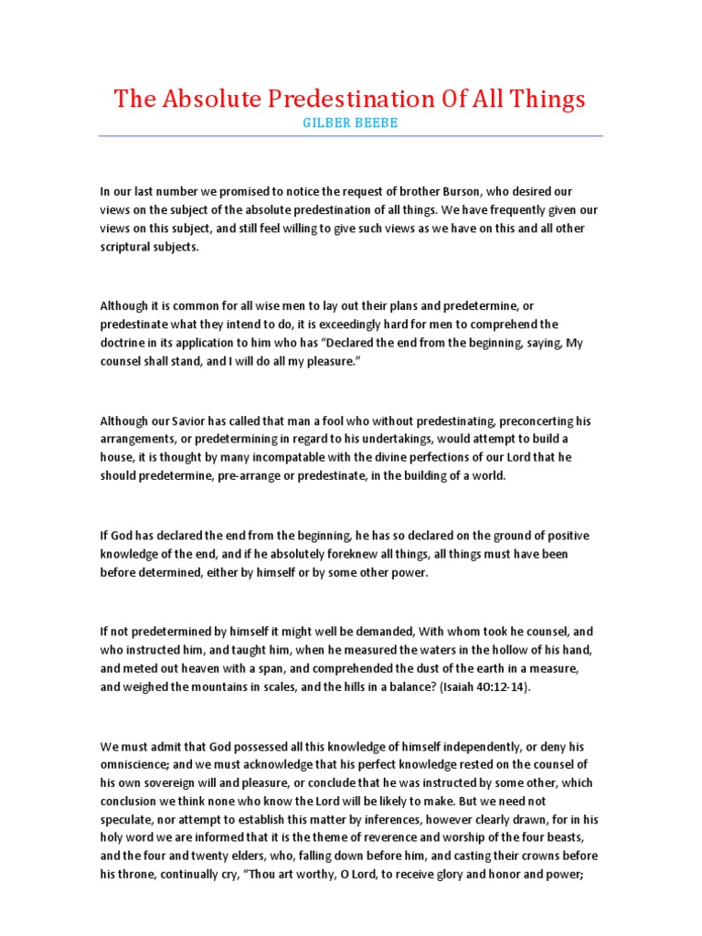 Understanding Absolute Predestination | PDF | Predestination | Sin