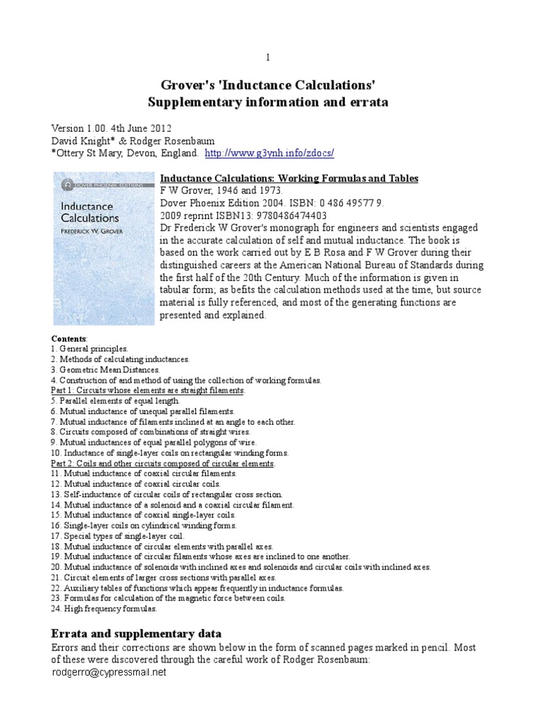 Grover Errata | PDF | Inductance | Teaching Mathematics