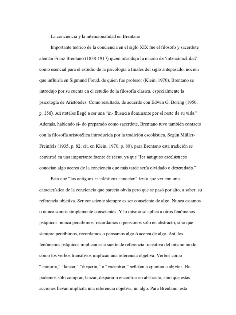 La Conciencia y La Intencionalidad en Brentano | PDF | Existencia ...