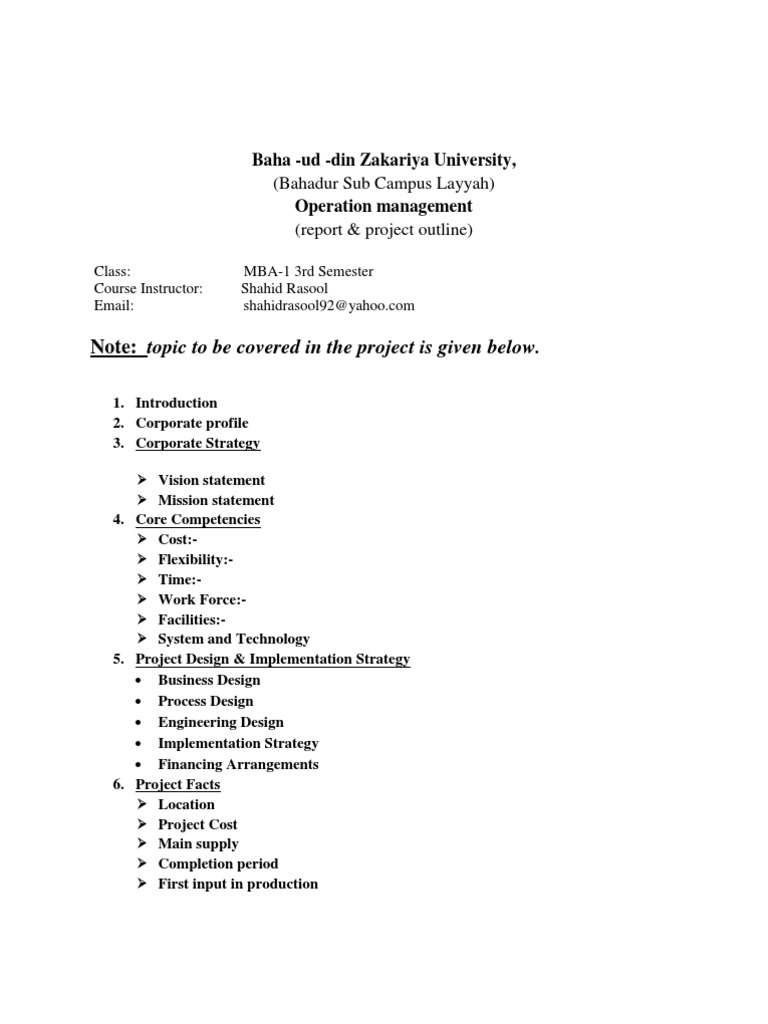 Report Outline of Operation Management | PDF | Strategic Management ...