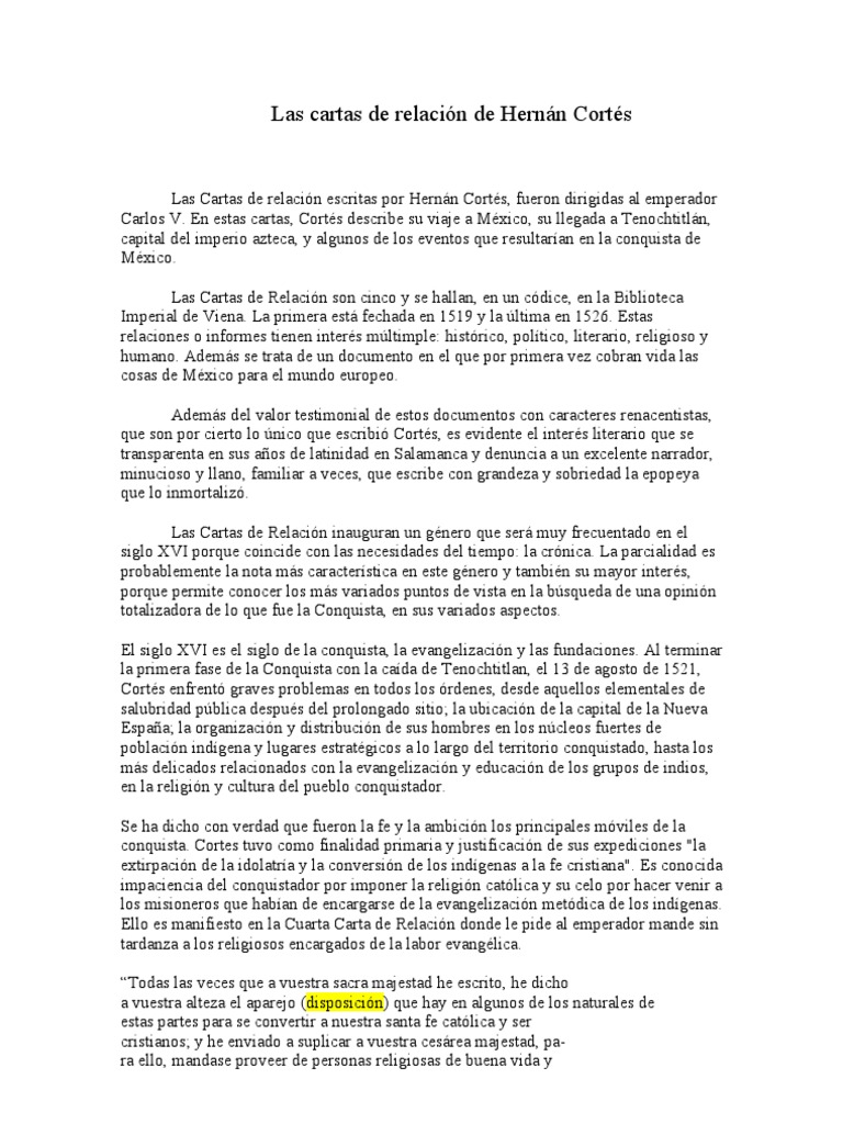 Las Cartas de relación escritas por Hernán Cortés