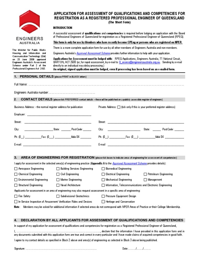 RPEQ Form | PDF | Engineering | Engineer