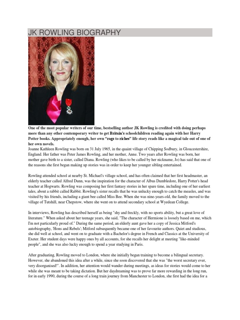 JK Rowling Biography | PDF | J. K. Rowling | Harry Potter