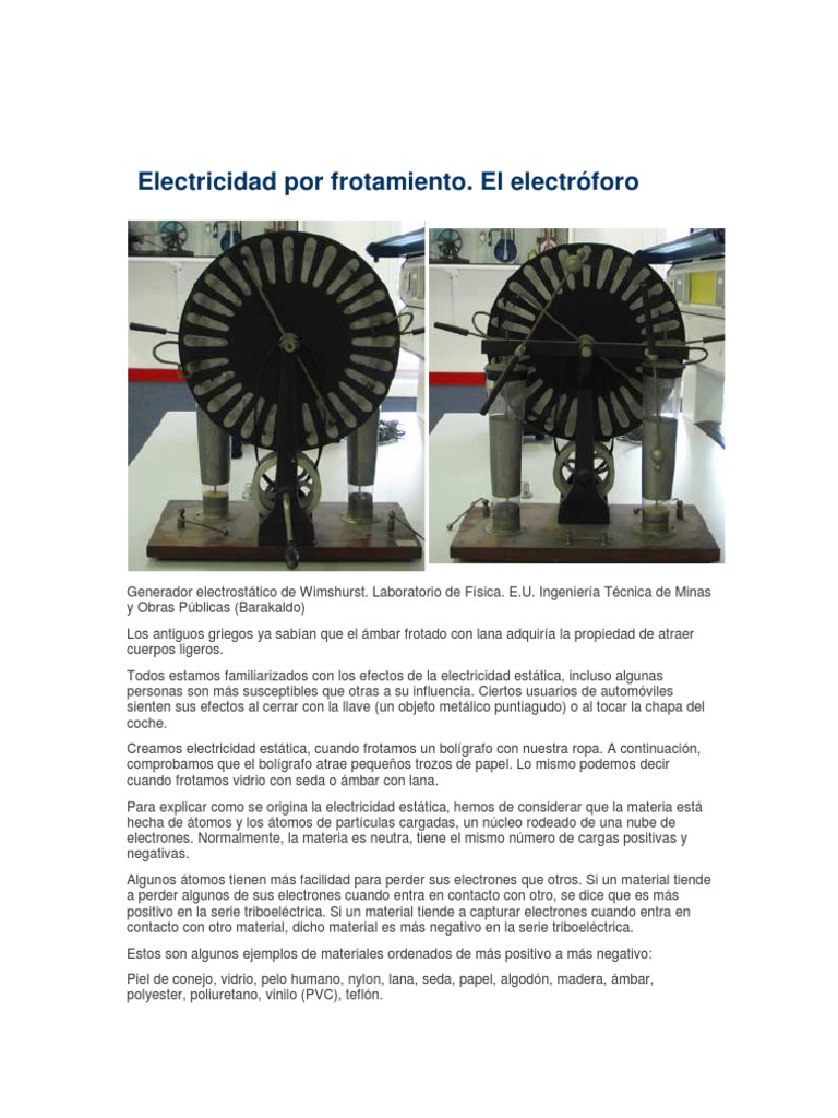 Electricidad Por Frotamiento. El Electróforo | Electrostática ...