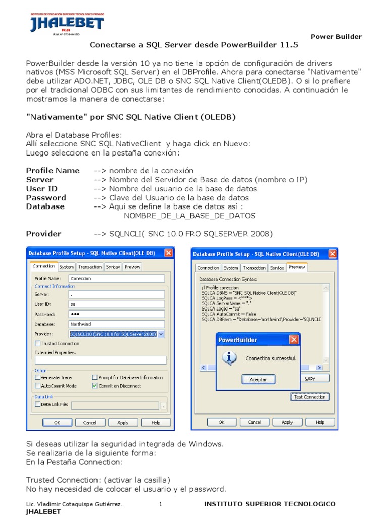 Conexión SQL Server en PowerBuilder | PDF | Servidor SQL de Microsoft | Software de gestión de datos